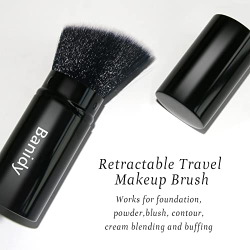 Makeup Brush Kabuki Brushes Retractable Banidy Travel Face Blush Brush Kabuki Brush Portable Powder Brush Foundation Brush with Cover for Powder Blush, Bronzer, Buffing, Flawless Powder Cosmetics