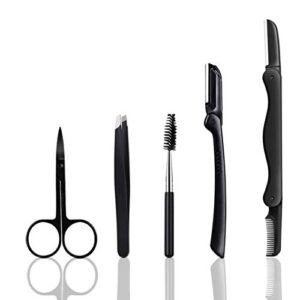 eyebrow razor, 5 in 1 eyebrow kit, professional eyebrow grooming set, eyebrow trimmers set for women and men, including brow razors trimmer, brush, eyebrow scissors, slant tweezers