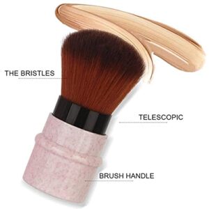 RN BEAUTY Retractable Kabuki Brushes Powder Brush Foundation Brush Blush Brush Face Blender Mineral Blending Buffing Concealer Brush Makeup Brush Portable With Cover - Pink