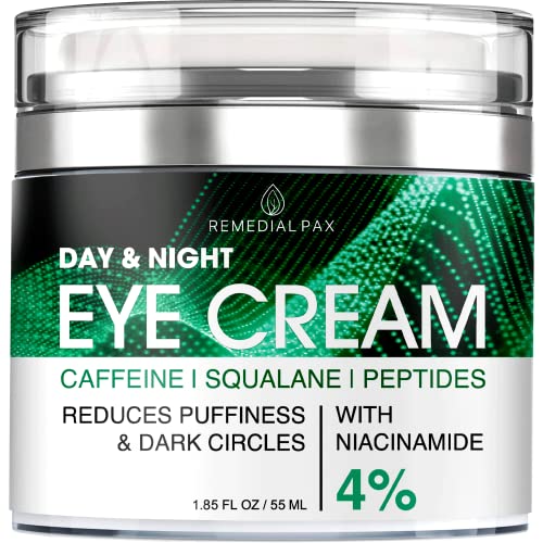 REMEDIAL Eye Cream for Dark Circles and Puffiness, Bags Under Eyes Treatment, Anti-Aging Collagen Eye Cream for Wrinkles, Day & Night Caffeine Eye Cream with Niacinamide Dimethicone, Made in USA