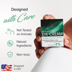 REMEDIAL Eye Cream for Dark Circles and Puffiness, Bags Under Eyes Treatment, Anti-Aging Collagen Eye Cream for Wrinkles, Day & Night Caffeine Eye Cream with Niacinamide Dimethicone, Made in USA