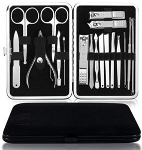 entt manicure pedicure grooming set kit gift for men/women – 18 piece steel finish tools – premium quality sharp professional nail clippers – for home, travel – all purpose – black case