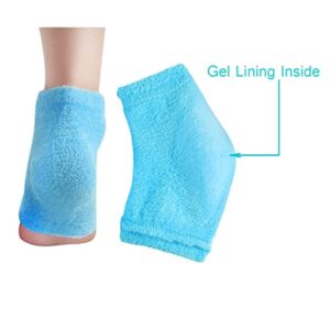 Moisturizing Gel Heel Sleeves - 2 Pairs Gel Lined Fuzzy Toeless Spa Socks for Cracked Heels, Dry feet While You Sleep