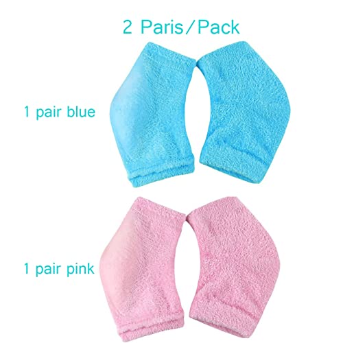 Moisturizing Gel Heel Sleeves - 2 Pairs Gel Lined Fuzzy Toeless Spa Socks for Cracked Heels, Dry feet While You Sleep