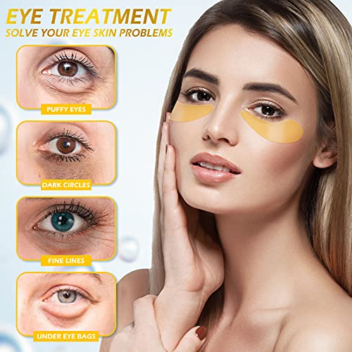 VANELC 24k Gold Eye Mask，Collagen Under Eye Patches，Eye Treatment Mask, Under Eye Bags Treatment, Under Eye Masks for Puffy Eyes, Anti-Aging,Anti-Wrinkle and Fine Lines, Under eye Dark Circles