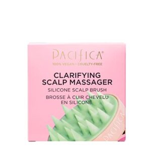 Pacifica Beauty | Clarifying Shampoo Brush | Exfoliating Scalp Massager | Flexible Silicone Brushes | Ergonomic Handle | Hair Care / Scalp Care | Waterproof | Pink + Green | Vegan