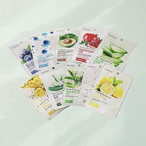 EUNYUL [PACK OF 10] Natural Sheet Mask Pack 10 types Korean Skincare Facial Mask Pack Aloe, Collagen, Pearl, Hyaluron, Avocado, Pomegranate, Vitamin, Blueberry, Green Tea, Cucumber