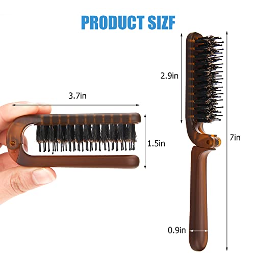 Travel Folding Hair Brush, Collapsable Portable Pocket Boar Bristle Hair Brush for Thin Thick Hair, Mini HairBrushfor Men Women Kids Thick Thin Curly Straight Wet Dry Hair Restore Shine