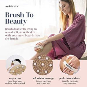 MainBasics Dry Body Brush Exfoliating Body Scrubber - Boar Bristles & Massage Nodules for Dry Skin, Blood Circulation, Cellulite Treatment, and Lymphatic Drainage