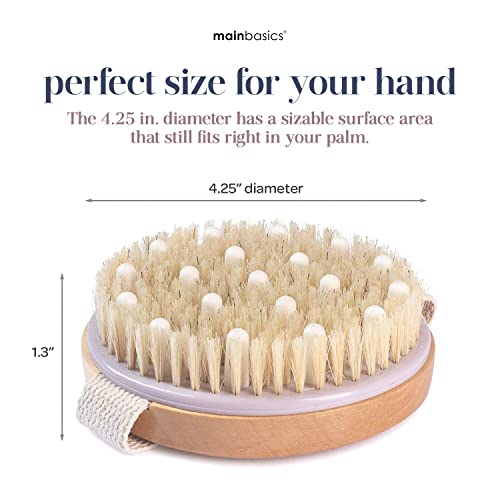 MainBasics Dry Body Brush Exfoliating Body Scrubber - Boar Bristles & Massage Nodules for Dry Skin, Blood Circulation, Cellulite Treatment, and Lymphatic Drainage