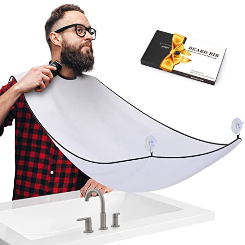 Beard Bib, Beard Catcher, Men's Non-Stick Material Beard Apron, for Styling and Trimming, One Size Fits Everyone (White)