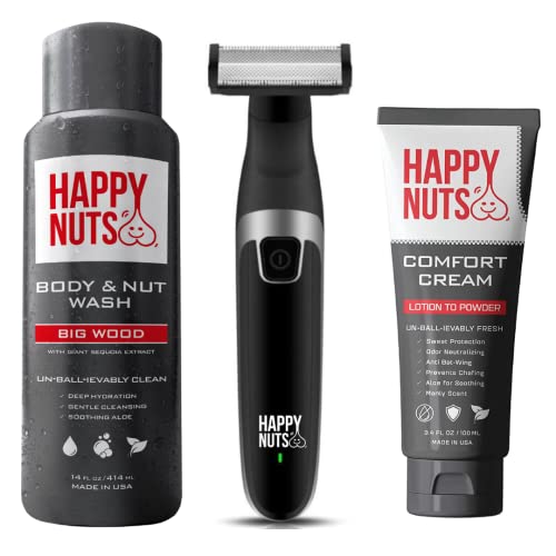 Happy Nuts Bundle - The Ballber Electric Groin Trimmer, Comfort Cream Ball Deodorant, and Nut and Body Wash for Men