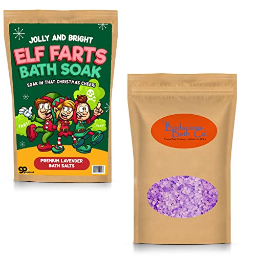 Elf Farts Bath Salts Soak - Unique Holiday Gag Gift for Kids - Funny Christmas Bath Gifts for Teens - Jolly and Bright Unisex Lavender Stocking Stuffers Men