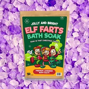 Elf Farts Bath Salts Soak - Unique Holiday Gag Gift for Kids - Funny Christmas Bath Gifts for Teens - Jolly and Bright Unisex Lavender Stocking Stuffers Men