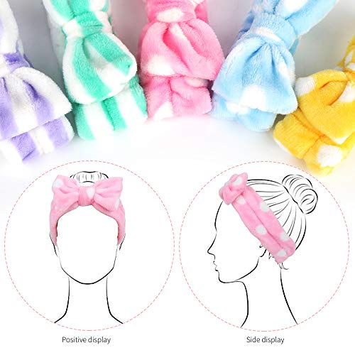 Teenitor Bow HeadBands, Women Headbands for Makeup Cosmetic Facial Shower Spa Elastic Hair Band Hairlace Headband for Baby girls Yellow Blue Green Purple Pink, 5pcs