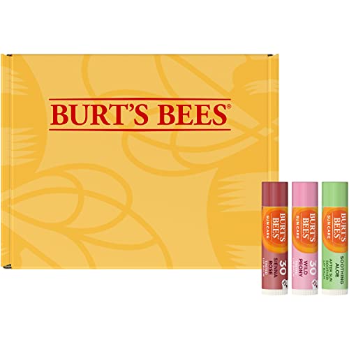 Burt's Bees SPF Lip Balms - 3 Pack Includes SPF 30 Tinted Lip Balms (2) & Soothing Aloe Lip Balm (1) with Aloe Vera, Coconut Oil & Shea Butter to Moisturize Dry Lips & After Sun Care