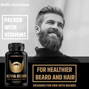 ALPHA BEARD Growth Vitamins | Biotin 10K MCG, OptiMSM®, goMCT®, BioPerine®, Collagen | Beard and Hair Growth Supplement for Men | Regrow Stronger, Thicker, Healthier Facial Hair - For All Hair Types