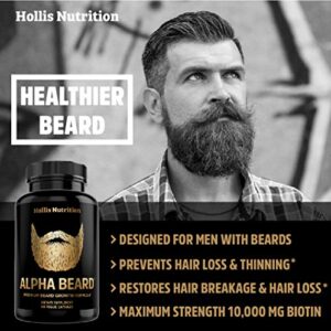 ALPHA BEARD Growth Vitamins | Biotin 10K MCG, OptiMSM®, goMCT®, BioPerine®, Collagen | Beard and Hair Growth Supplement for Men | Regrow Stronger, Thicker, Healthier Facial Hair - For All Hair Types