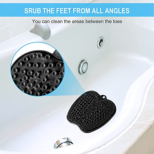 BESKAR Larger Shower Foot Scrubber Mat with Non-Slip Suction Cups- Cleans, Smooths, Exfoliates & Massages your Feet Without Bending, Improve Foot Circulation & Soothes Tired Feet- Black