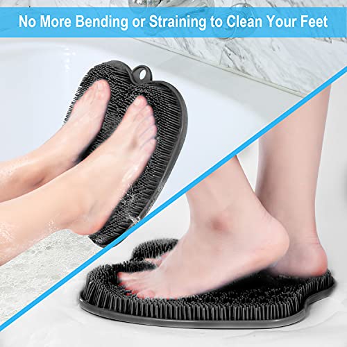 BESKAR Larger Shower Foot Scrubber Mat with Non-Slip Suction Cups- Cleans, Smooths, Exfoliates & Massages your Feet Without Bending, Improve Foot Circulation & Soothes Tired Feet- Black