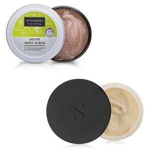 stenders detox salt body scrub & deep moisturizing gold body cream for women. perfect body care set. effectively cleanses, nourishes and moisturizes the skin.