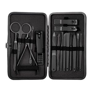 daikmz 7/10/16/18 pcs manicure cutters nail clipper set household stainless steel ear spoon nail clippers pedicure nail scissors tool (color : 16pcs black)