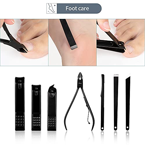 DAIKMZ 7/10/16/18 Pcs Manicure Cutters Nail Clipper Set Household Stainless Steel Ear Spoon Nail Clippers Pedicure Nail Scissors Tool (Color : 16pcs Black)