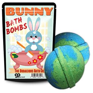 gears out bunny bath bombs – cute rabbit design – xl bath fizzers for kids – green and blue, mermaid kiss scent, 2 pk