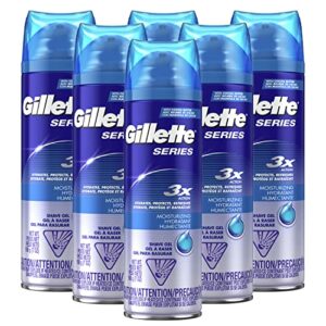 gillette series 3x moisturizing shave gel, 6 count, 7oz each, lubrication to protect against irritation, blue-white, 7 ounce (pack of 6)