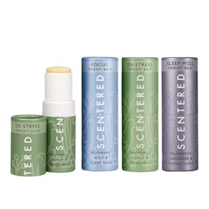 scentered aromatherapy balm duos gift set – set of 4 natural therapy balm sticks – includes sleep well, 2x de-stress & focus aromatherapy balm bundle