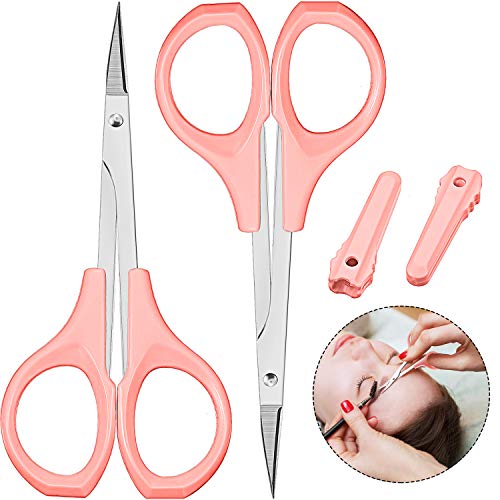 2 Pack Curved Craft Scissors Small Scissors Beauty Eyebrow Scissors Stainless Steel Trimming Scissors for Eyebrow Eyelash Extensions, Facial Nose Hair (4 Inch)