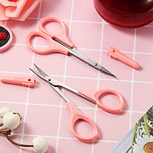 2 Pack Curved Craft Scissors Small Scissors Beauty Eyebrow Scissors Stainless Steel Trimming Scissors for Eyebrow Eyelash Extensions, Facial Nose Hair (4 Inch)