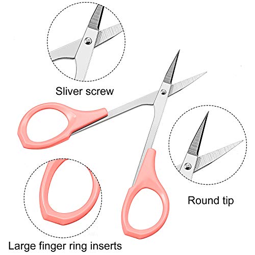 2 Pack Curved Craft Scissors Small Scissors Beauty Eyebrow Scissors Stainless Steel Trimming Scissors for Eyebrow Eyelash Extensions, Facial Nose Hair (4 Inch)