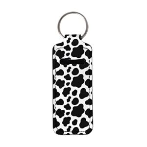 babrukda 1 pack chapsticks keychain holder, cow print black white chapstick holder keychains, portable pocket for chapstick lip balm, chapstick sleeve pouch, travel accessories for women men kids