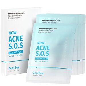 zealsea face sheet mask, 5 pack anti-acne face mask, face mask skin care for sensitive soothing, pore cleansing, moisturizing, brightening, firming, beauty mask for all skin type