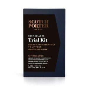 Scotch Porter 4-Piece Beard Trial Kit | Includes Conditioner, Conditioning Balm, Shape + Hold Balm and Serum | 4 1oz Tubes | Formulated for Men with Non-Toxic Ingredients, Free of Parabens, Sulfates & Silicones | Vegan