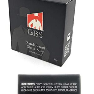 GBS Men's Sandalwood Shaving Soap 97% All Natural Enriched With Shea Butter and Glycerin, Creates Rich Lather Form, 3 Oz Pack of 1(1 Sandalwood Round Shaving Soap)