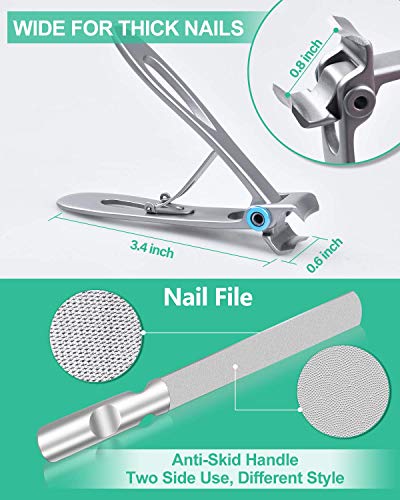 Toenail Clippers for Thick Nails, Large Nail Clippers for Thick & Ingrown Toenails Podiatrist Toenail Clippers Kits Stainless Steel Super Sharp Curved Blade Grooming Nail Tool for Man & Women