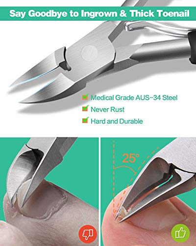 Toenail Clippers for Thick Nails, Large Nail Clippers for Thick & Ingrown Toenails Podiatrist Toenail Clippers Kits Stainless Steel Super Sharp Curved Blade Grooming Nail Tool for Man & Women