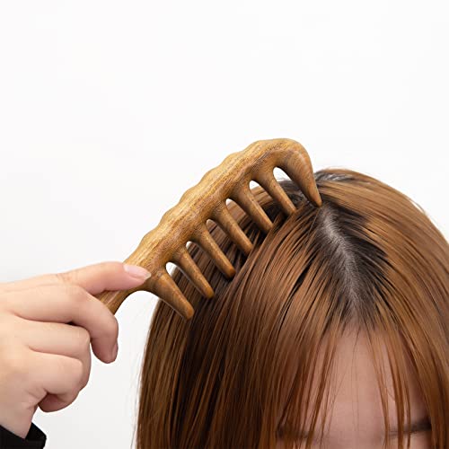 Moreinday Comb Wide Tooth Comb for Curly Hair Detangling Comb Hand Made Wooden Comb Natural Wood Comb for Women Men - Green Sandalwood