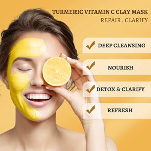 ANAIRUI Turmeric Vitamin C Clay Mask for Dark Spots, Vitamin C Clay Facial Mask for Blackheads, Pores, Wrinkles, Fine Lines, Hydrating, Clarifying, Cleansing Skincare Mask, 4.23 OZ