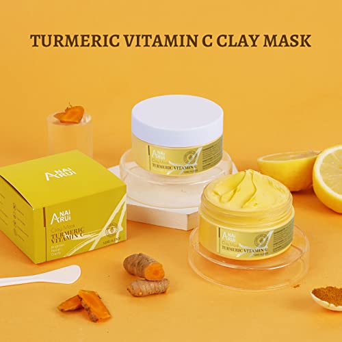 ANAIRUI Turmeric Vitamin C Clay Mask for Dark Spots, Vitamin C Clay Facial Mask for Blackheads, Pores, Wrinkles, Fine Lines, Hydrating, Clarifying, Cleansing Skincare Mask, 4.23 OZ