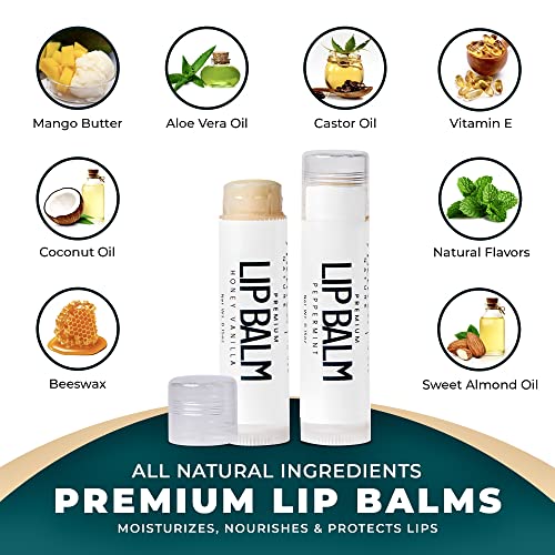 7leaves Nature Premium Lip Balms 2 Pack, Peppermint and Honey Vanilla Flavored Lip Balm, Moisturizing Lip Balm with Beeswax, Coconut Oil, Aloe Vera, Vitamin E, Handmade in USA for Men Women Children