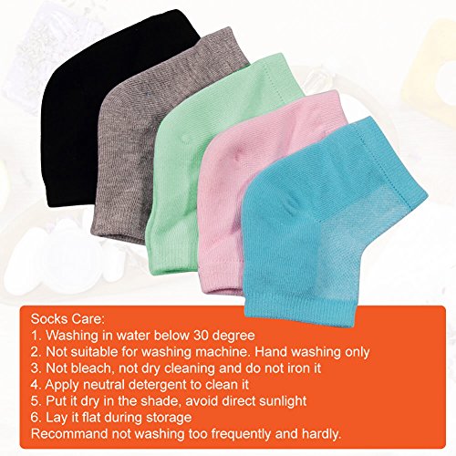 Selizo 5 Pairs Moisturizing Gel Heel Socks Open Toe Socks for Dry Hard Cracked Heels, 5 Colors