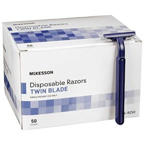 mckesson disposable razors, shaving razor, twin blade, stainless steel blade, blue, 50 count, 2 packs, 100 total