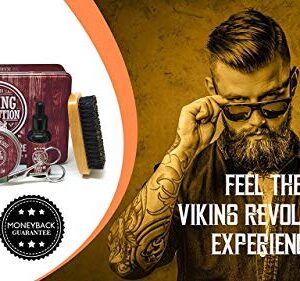 Viking Revolution Beard Grooming Kit for Men - Ultimate Beard Kit - Boar Beard Brush, Wood Beard Comb, Sandalwood Beard Balm, Sandalwood Beard Oil, Beard & Mustache Scissors