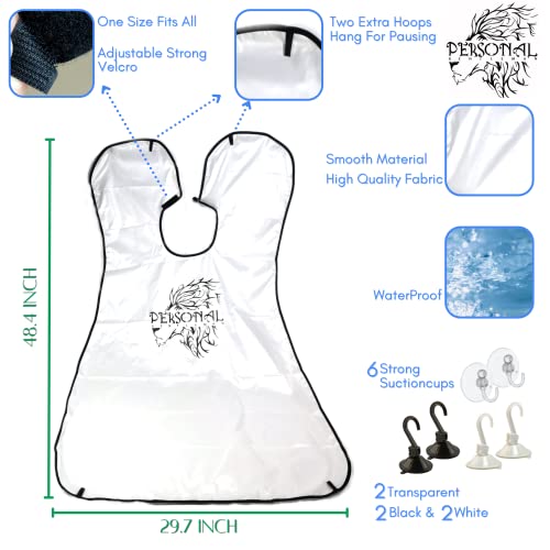 Beard Catcher Kit, 2 Beard Apron/Bib for Mess-Free Shaving+ 6 Suction Cups+ Transparent Beard Shaper with Comb+ Carrying Cloth Bag, Perfect For Men/Boyfriend/Father/Husband/Roommate (WHITE)