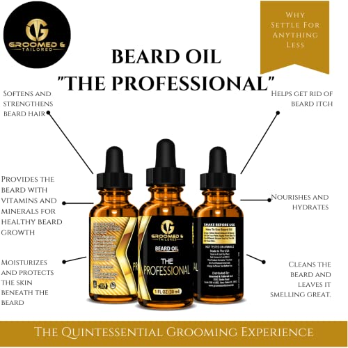 Groomed & Tailored Beard Oil For Men (The Professional) - Premium Beard Oil - For a Softer, Smoother, Moisturized Beard - Made with All-Natural and Organic Ingredients - Leave in Conditioner - Scented Gift for Husband and Dad, Father's Day Gift