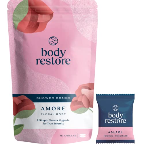 Body Restore Shower Steamers Aromatherapy 15 Packs - Gifts for Mom, Gifts for Women and Men, Shower Bath Bombs, Rose Essential Oil, Stress Relief and Relaxation