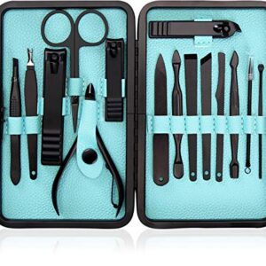 Utopia Care 15 Pieces Manicure Set - Stainless Steel Manicure Nail Clippers Pedicure Kit - Professional Grooming Kits, Nail Care Tools with Luxurious Travel Case (Black)